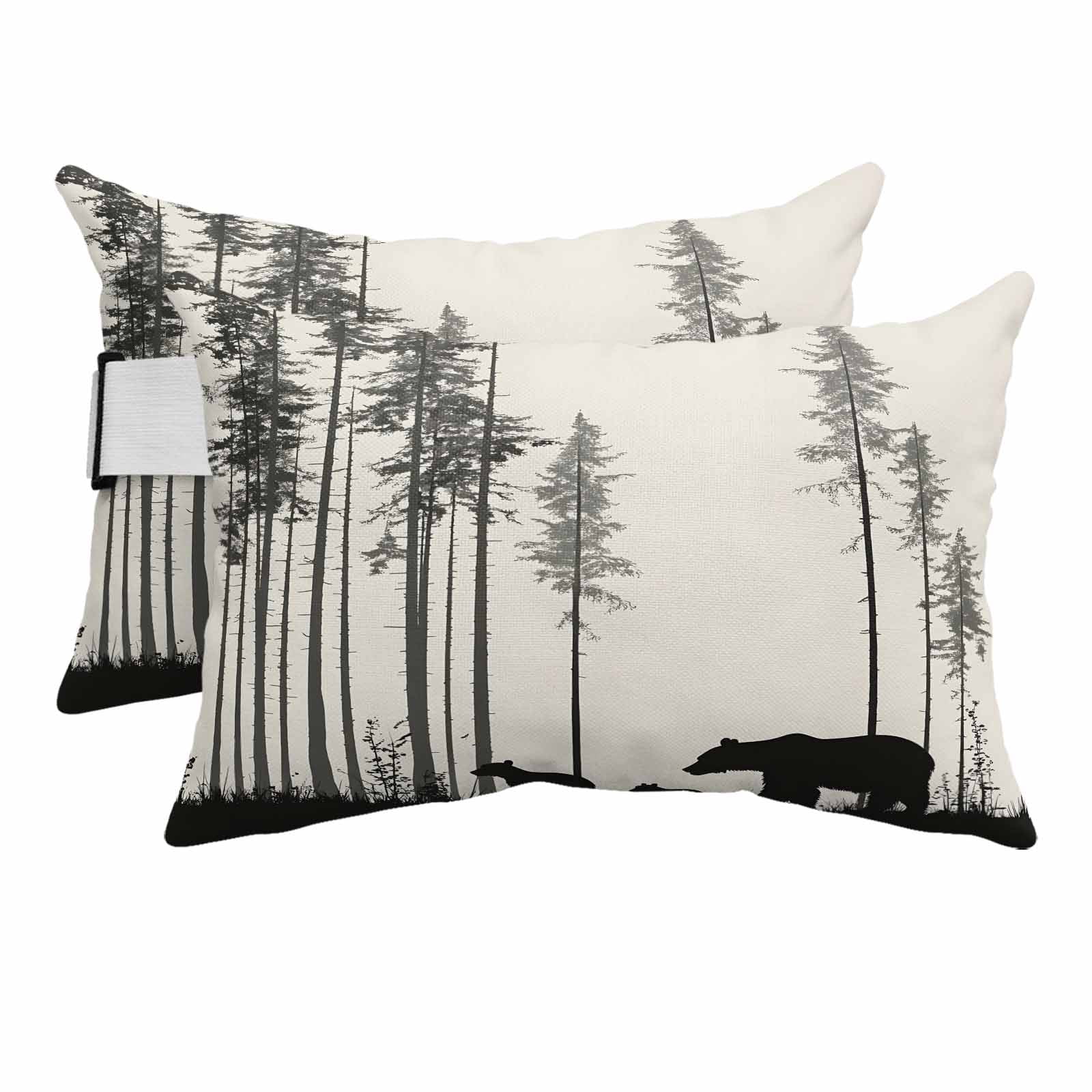 Abstract Outdoor Chaise Lounge Pillows Forest Walking Bear Family Pine ...