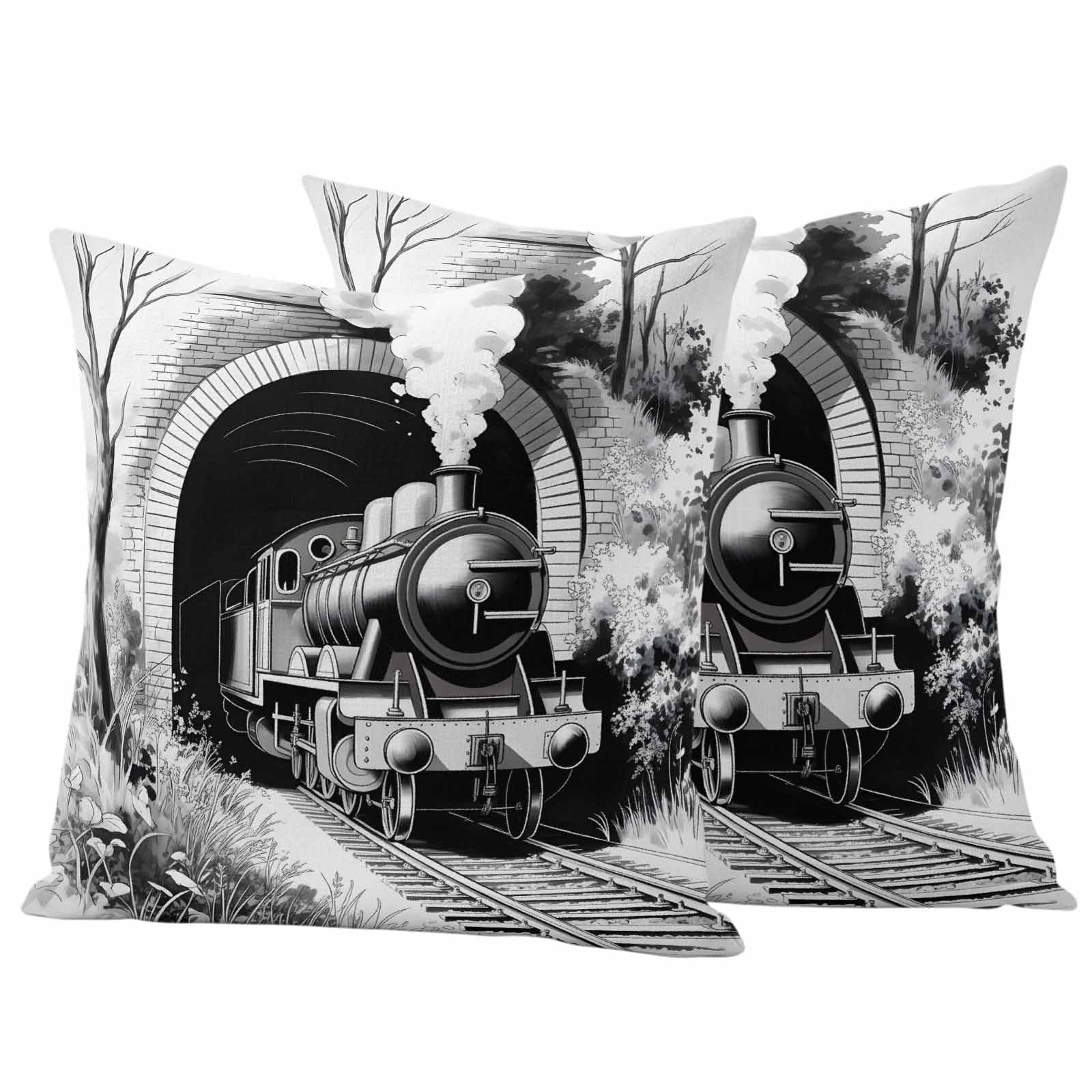 Abstract Outdoor Pillow Covers Set of 2 Black White Trains Tunnels Line ...