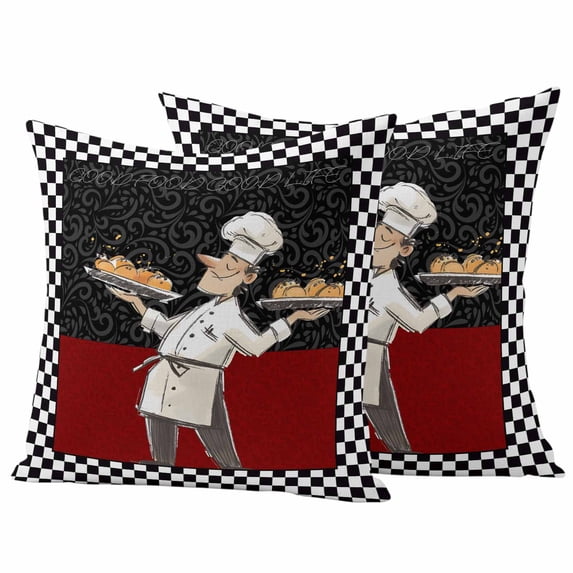 Abstract Outdoor Pillow Covers Set of 2 Cartoon Style Chef Bread White ...
