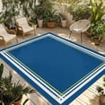 Abstract Outdoor Rug, Blue Color Block White Lines Non-Slip Area Rugs ...