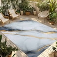 Abstract Outdoor Rug, Grey White Marble Texture Golden Lines Non-Slip ...