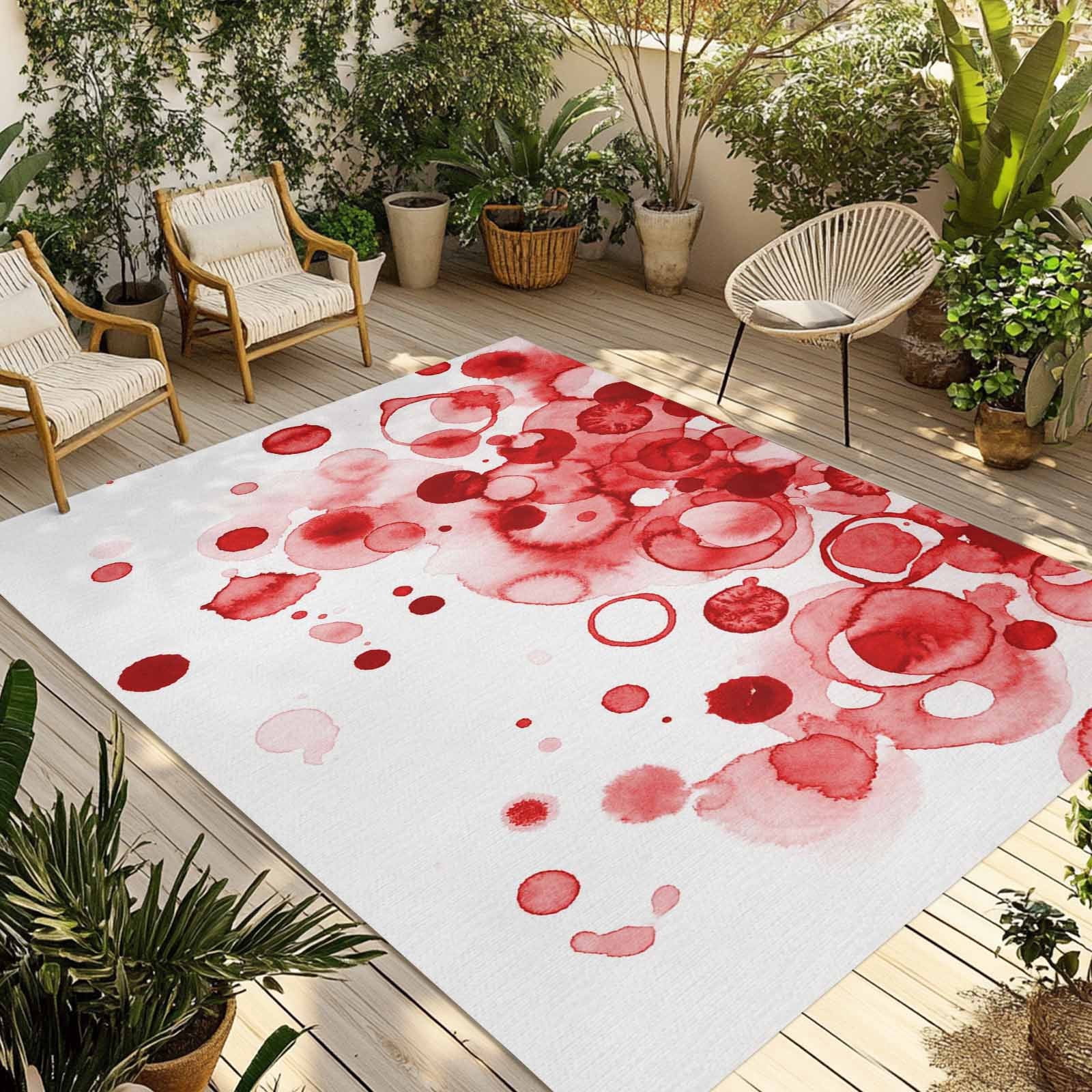Abstract Outdoor Rug, Red Gradient Watercolors Ink Points Minimalist ...