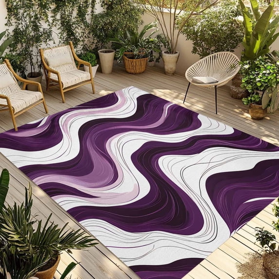 Abstract Outdoor Rug, Wavy Lines Purple and White Gradient Texture ...