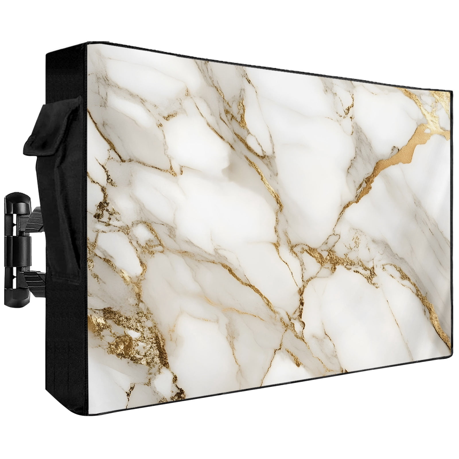 Abstract Outdoor TV Cover 52 to 55 inch White Marble Pattern Gold Crack ...