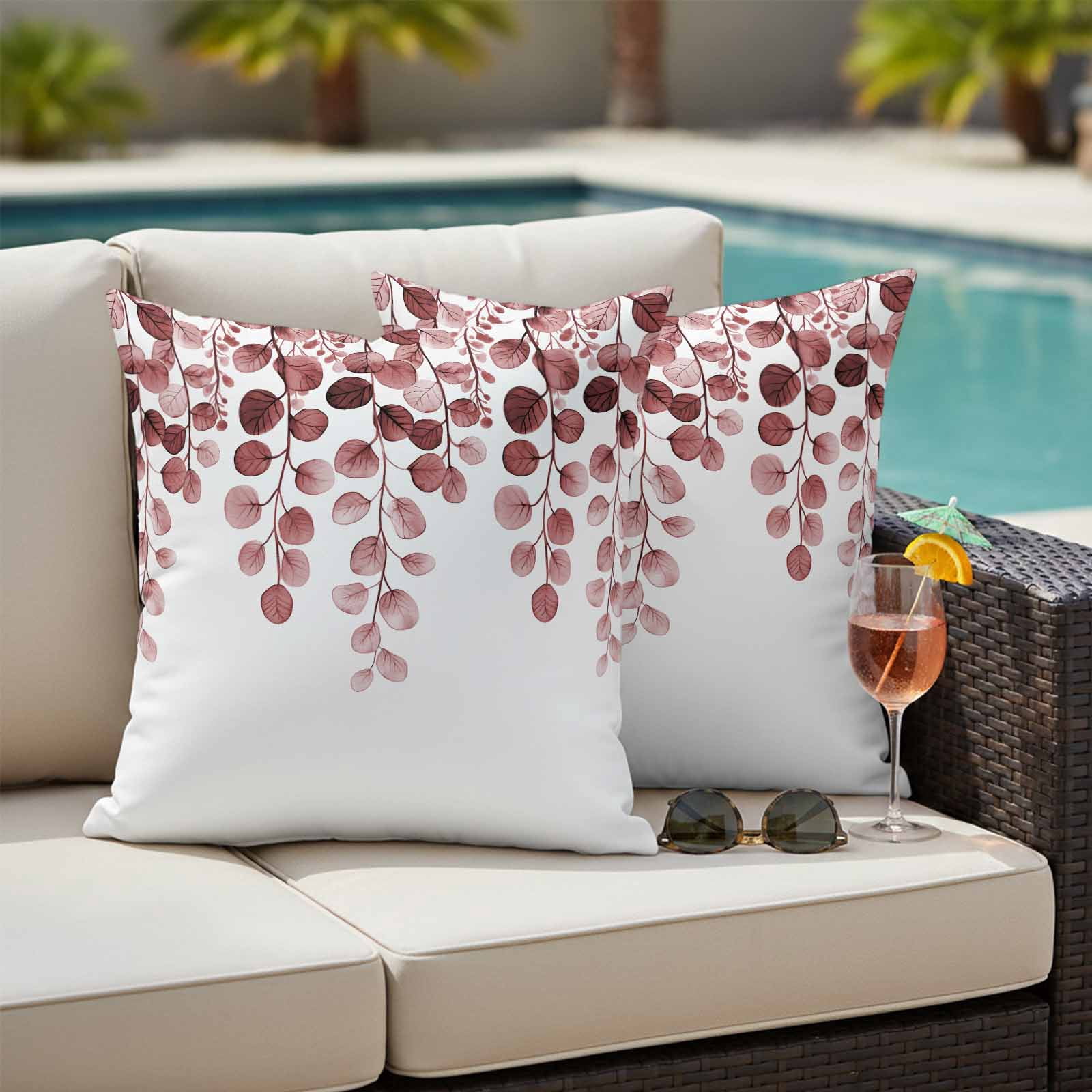 Abstract Outdoor Throw Pillow Covers Set of 2, Country Red Eucalyptus ...