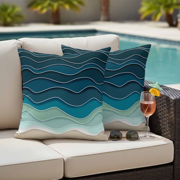 Abstract Outdoor Throw Pillow Covers Set of 2, Water Duck Green Brown ...