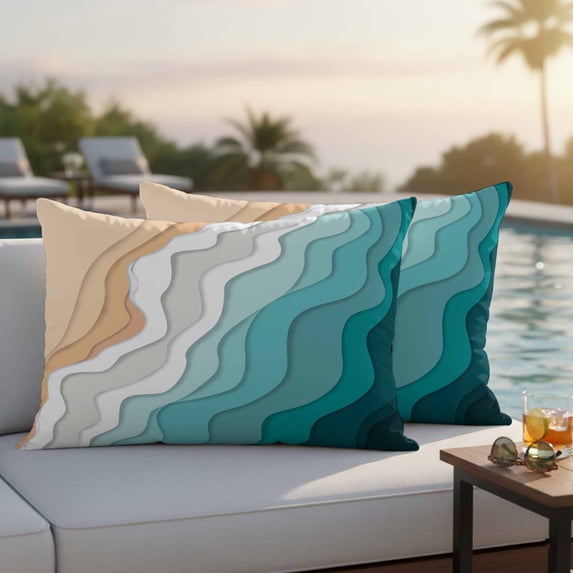 Abstract Outdoor Throw Pillow Covers Set of 2, Water Duck Green ...