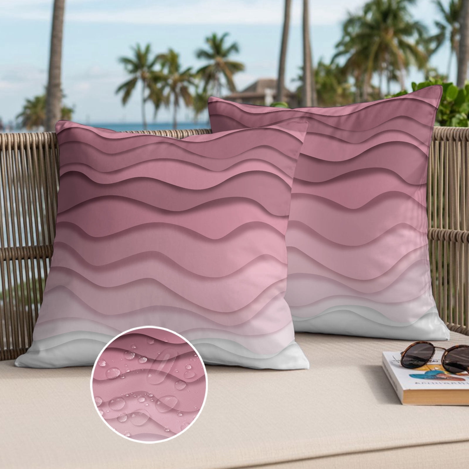 Abstract Outdoor Waterproof Throw Pillow Covers Set of 2, 18"x18", Pink ...