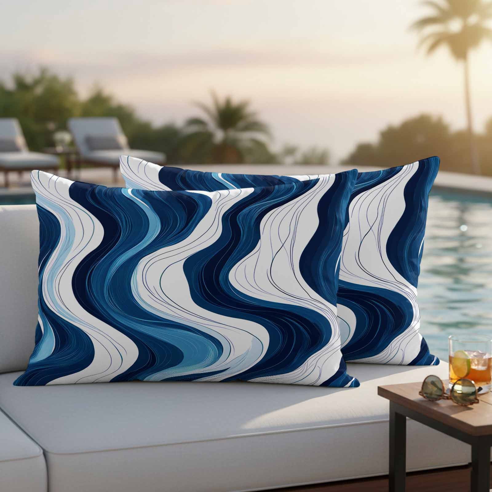 Abstract Outdoor Waterproof Throw Pillow Covers Set of 2, 20"x12", Wavy ...