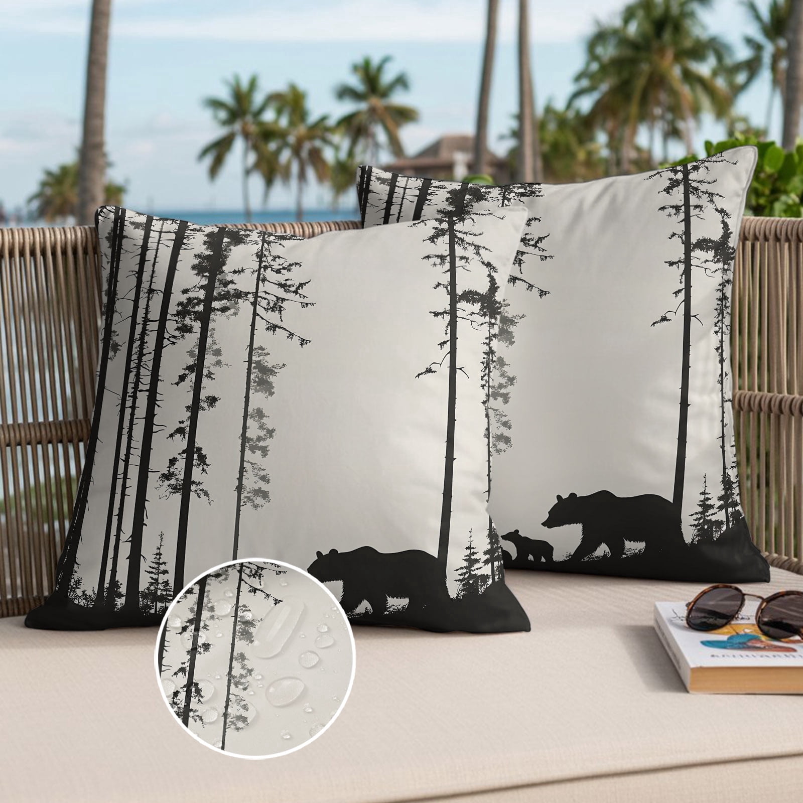 Abstract Outdoor Waterproof Throw Pillow Covers Set of 2, 24"x24", Bear ...