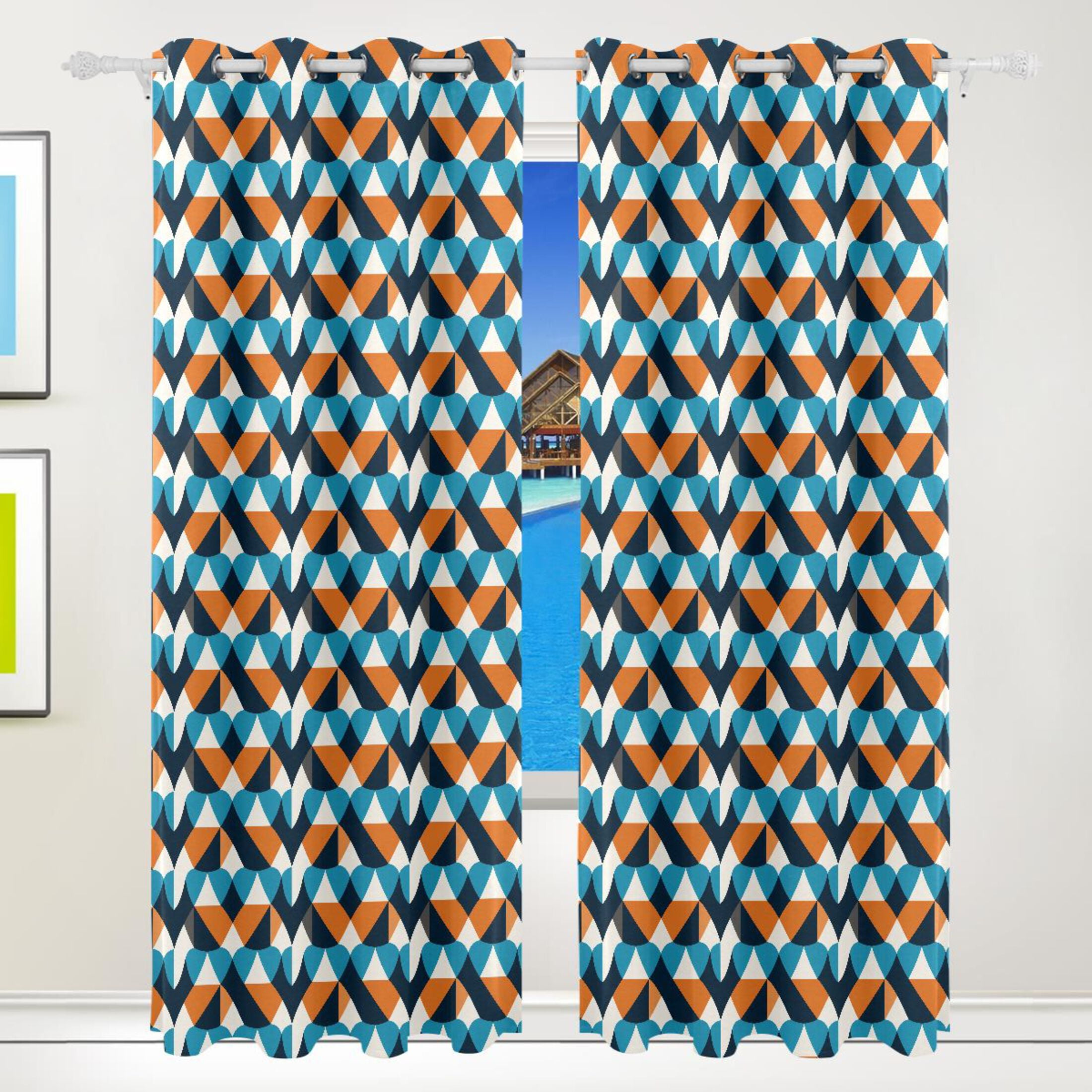 Abstract Overlapping Circles Blackout Curtains 84 inch Length 2 Panels ...