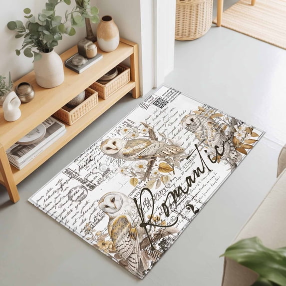 Abstract Owl Bird on Tree Branch Rectangle Rug 2'x3' Farm Retro Letter ...