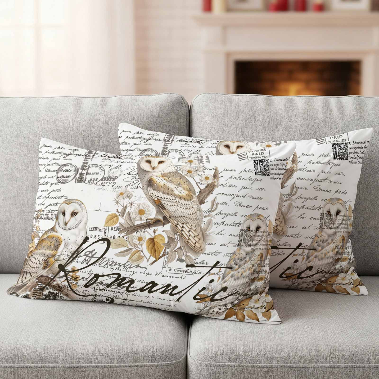 Abstract Owl Bird on Tree Branch Waterproof Throw Pillow Covers Set of ...