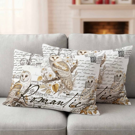 Abstract Owl Bird on Tree Branch Waterproof Throw Pillow Covers Set of ...