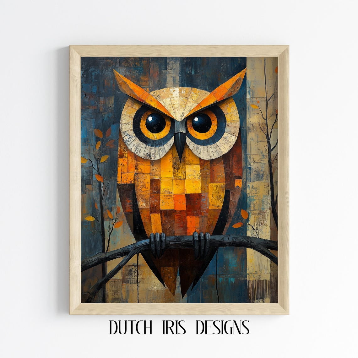 Abstract Owl On Branch In Cubist Style, Rustic Woodland Wall Art ...