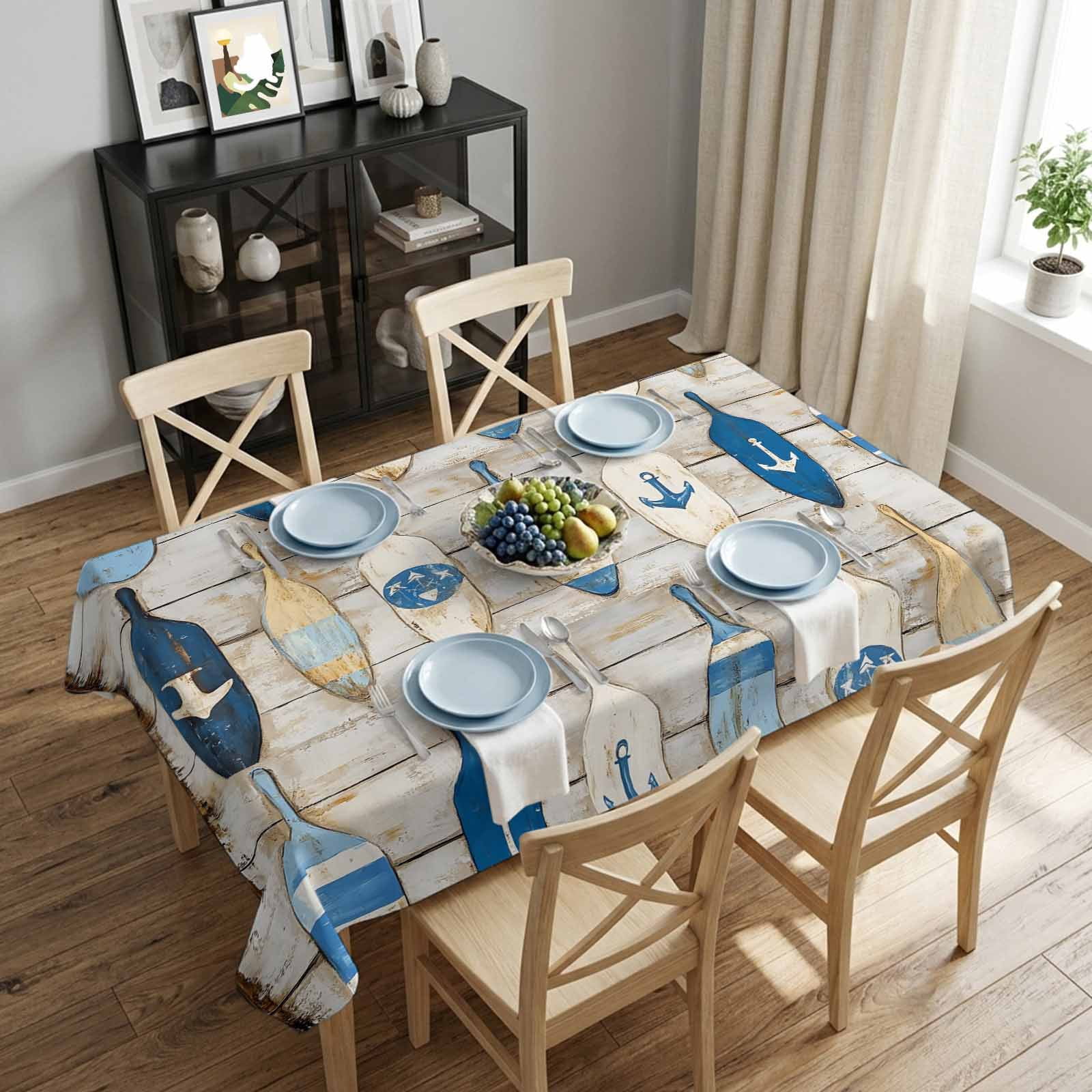 Abstract Paddle Board Rectangle Tablecloth 52x70 Inch Blue White Wood ...