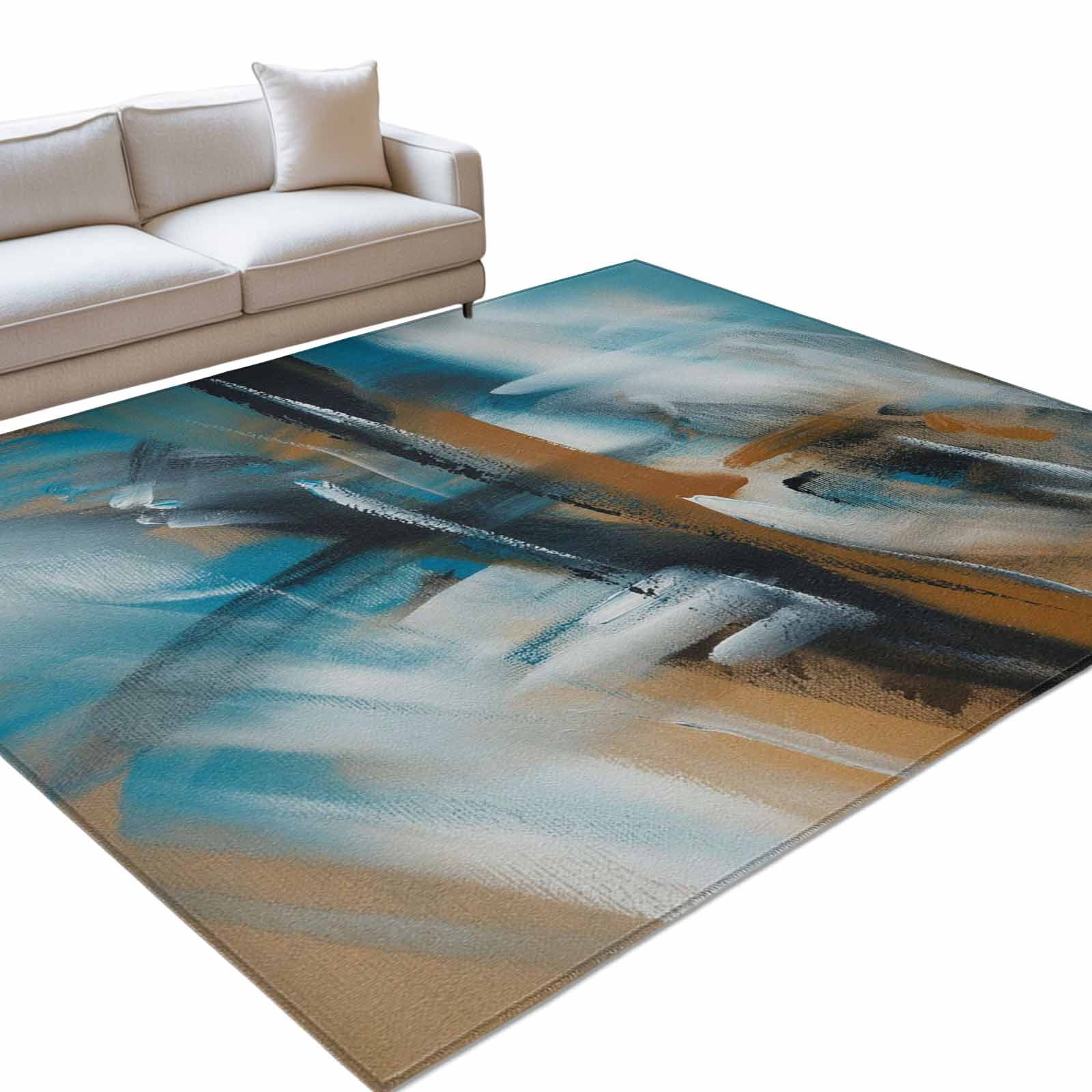 Abstract Paint Art Area Rugs 2.7x5ft Blue Classic Orange Retro Texture ...