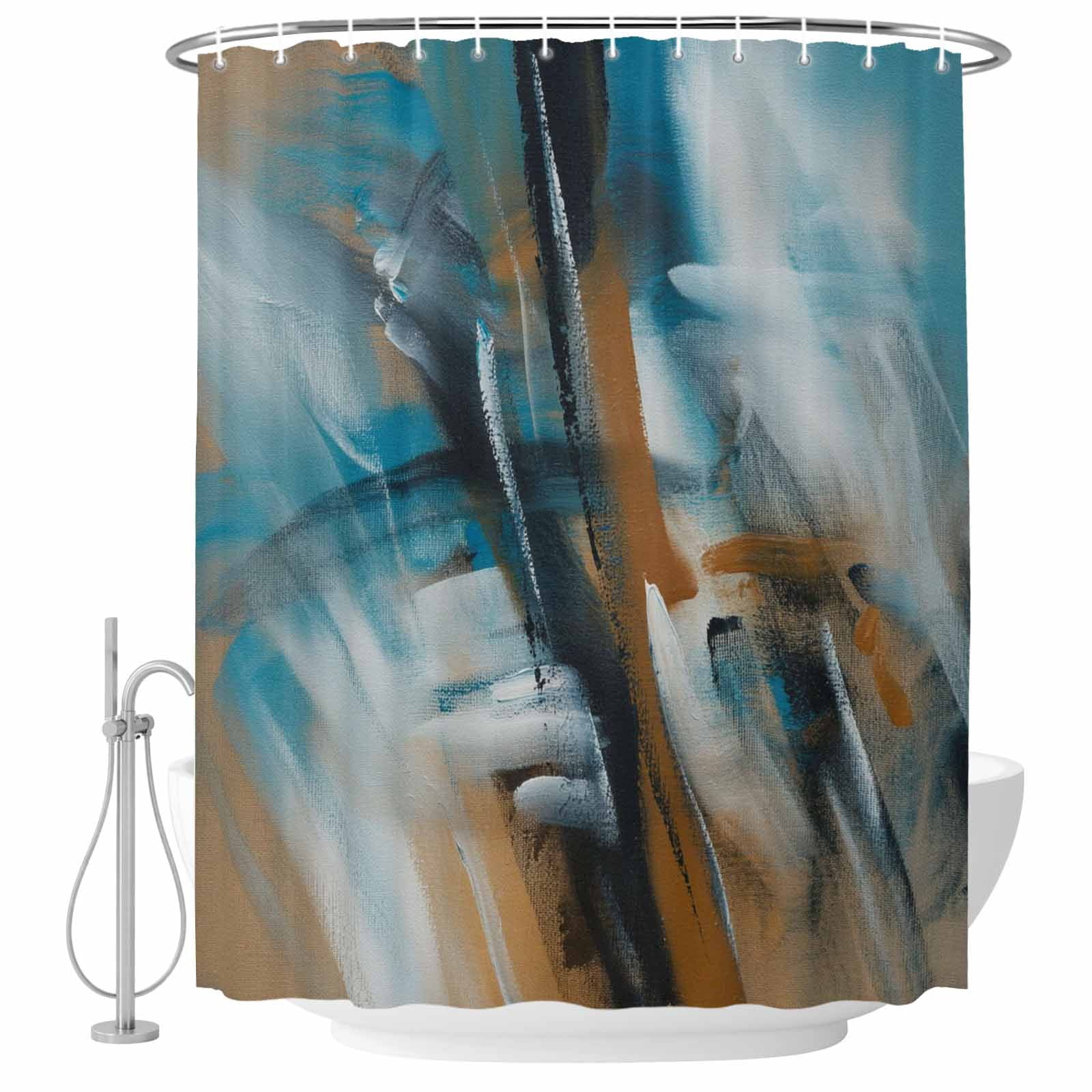 Abstract Paint Art Bathroom Shower Curtains with Hooks, Blue Classic ...