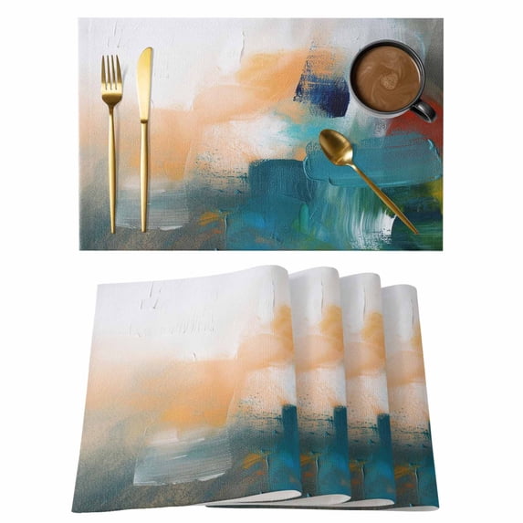 Abstract Paint Art Cotton Linen Placemats Set of 1, Blue Green Orange ...