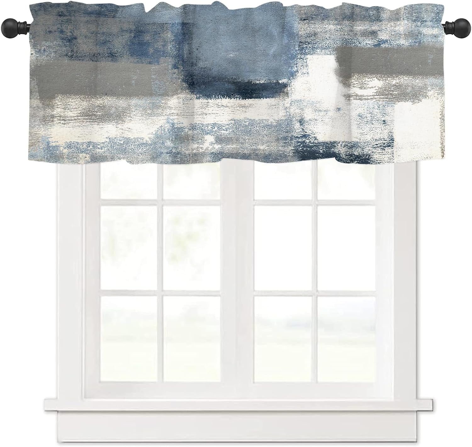 Abstract Paint Art Graffiti Valance Curtains for Kitchen Blue and Gray ...