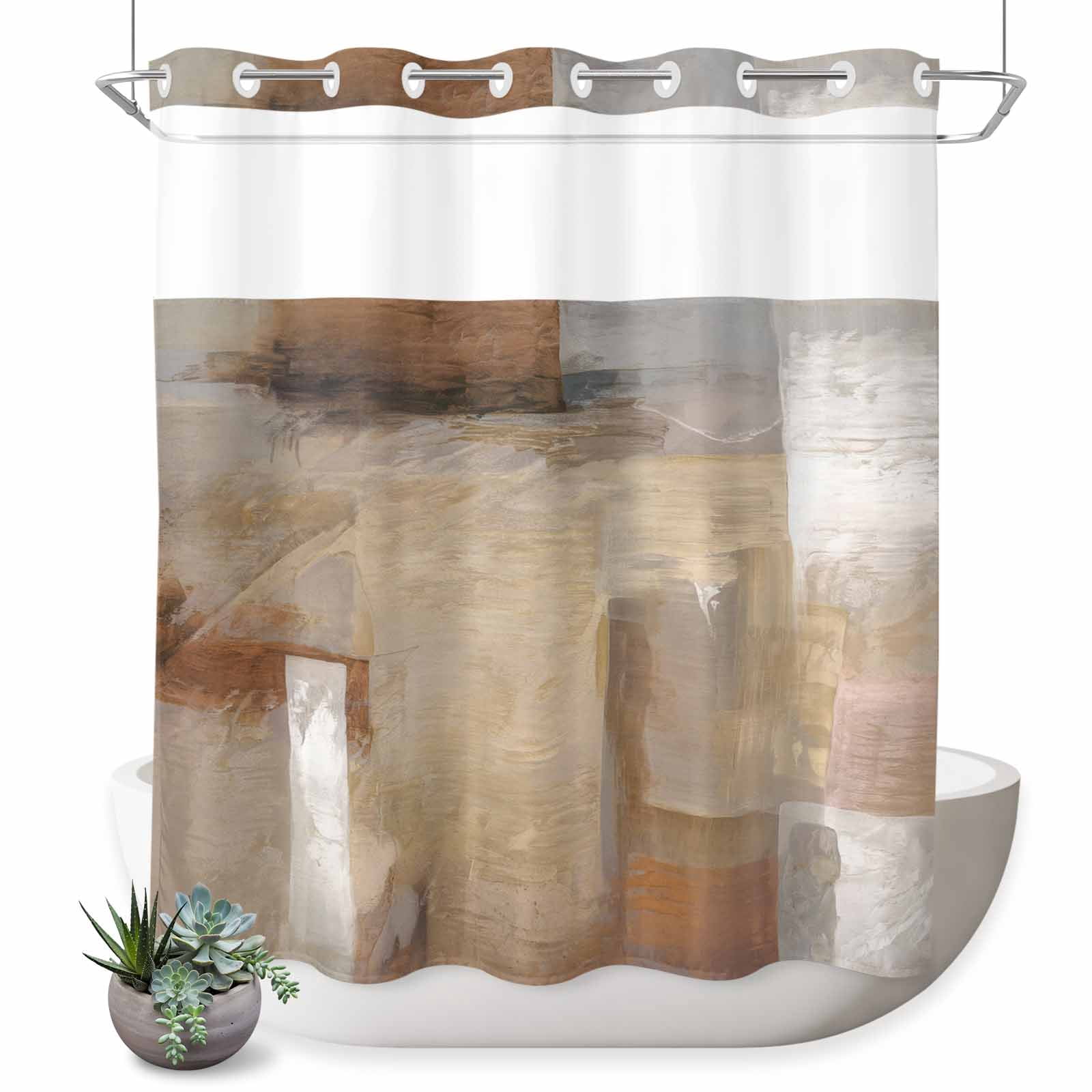 Abstract Paint Art No Hook Shower Curtain Retro Brown Scratch Texture ...