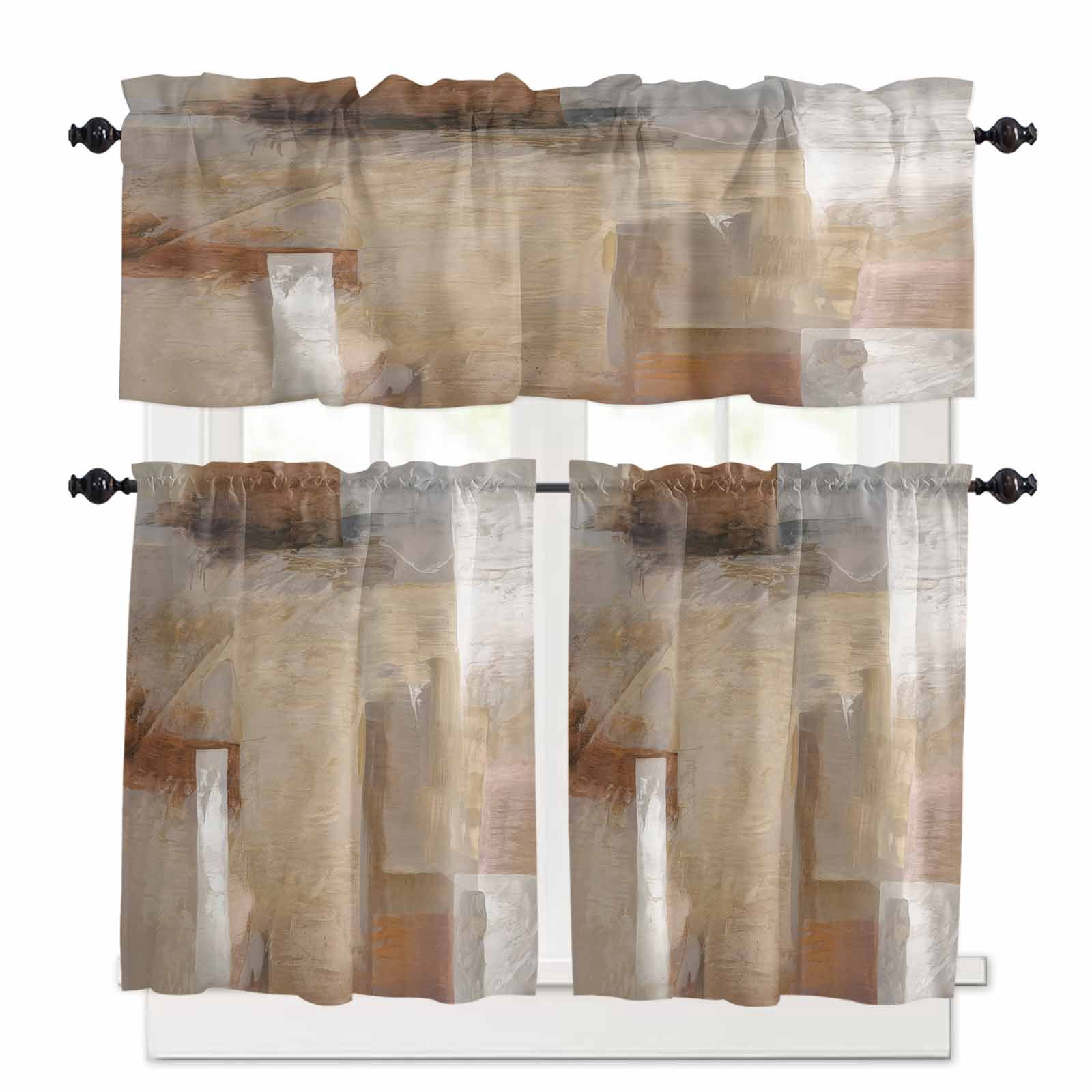 Abstract Paint Art Kitchen Curtains and Valances Set, Retro Brown ...