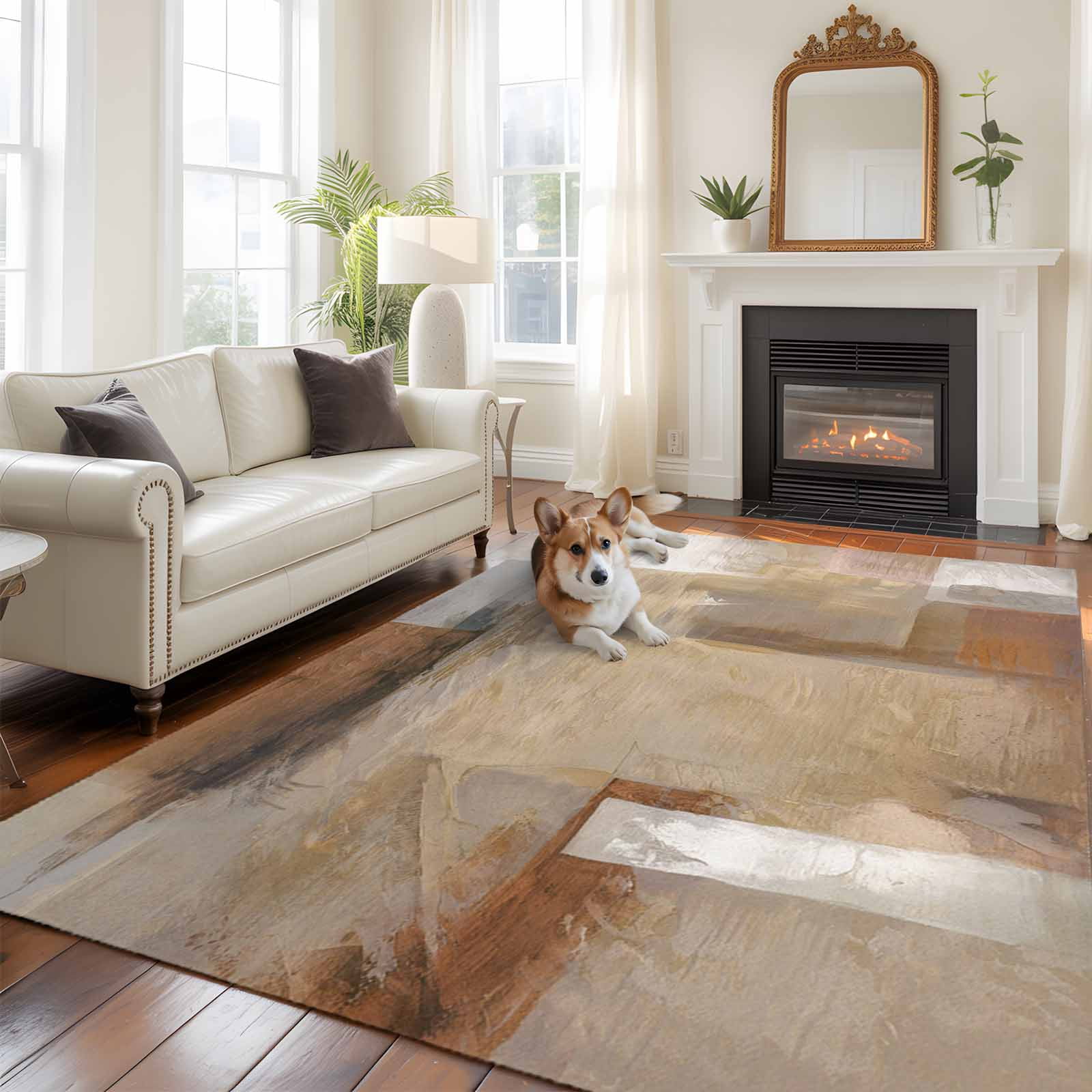 Abstract Paint Art Large Area Rugs 8x10 ft Retro Brown Scratch Texture ...