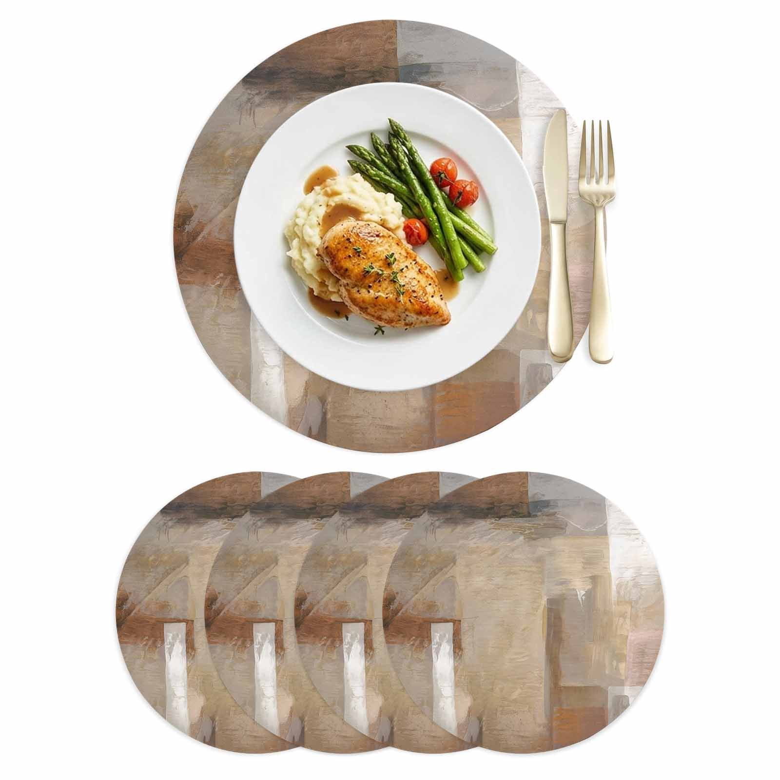 Abstract Paint Art Leather Placemats Set of 4, 15 Inch, Retro Brown ...