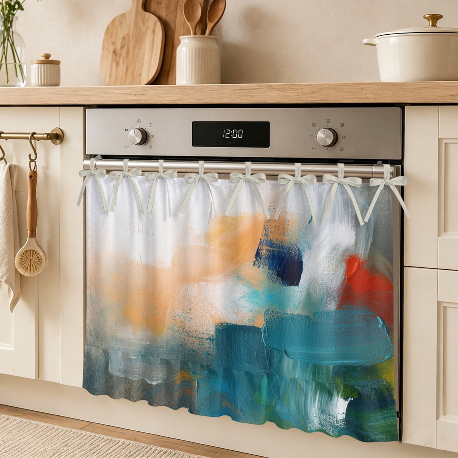 Abstract Paint Art Oven Skirt Curtain, Blue Green Orange Classic Retro ...