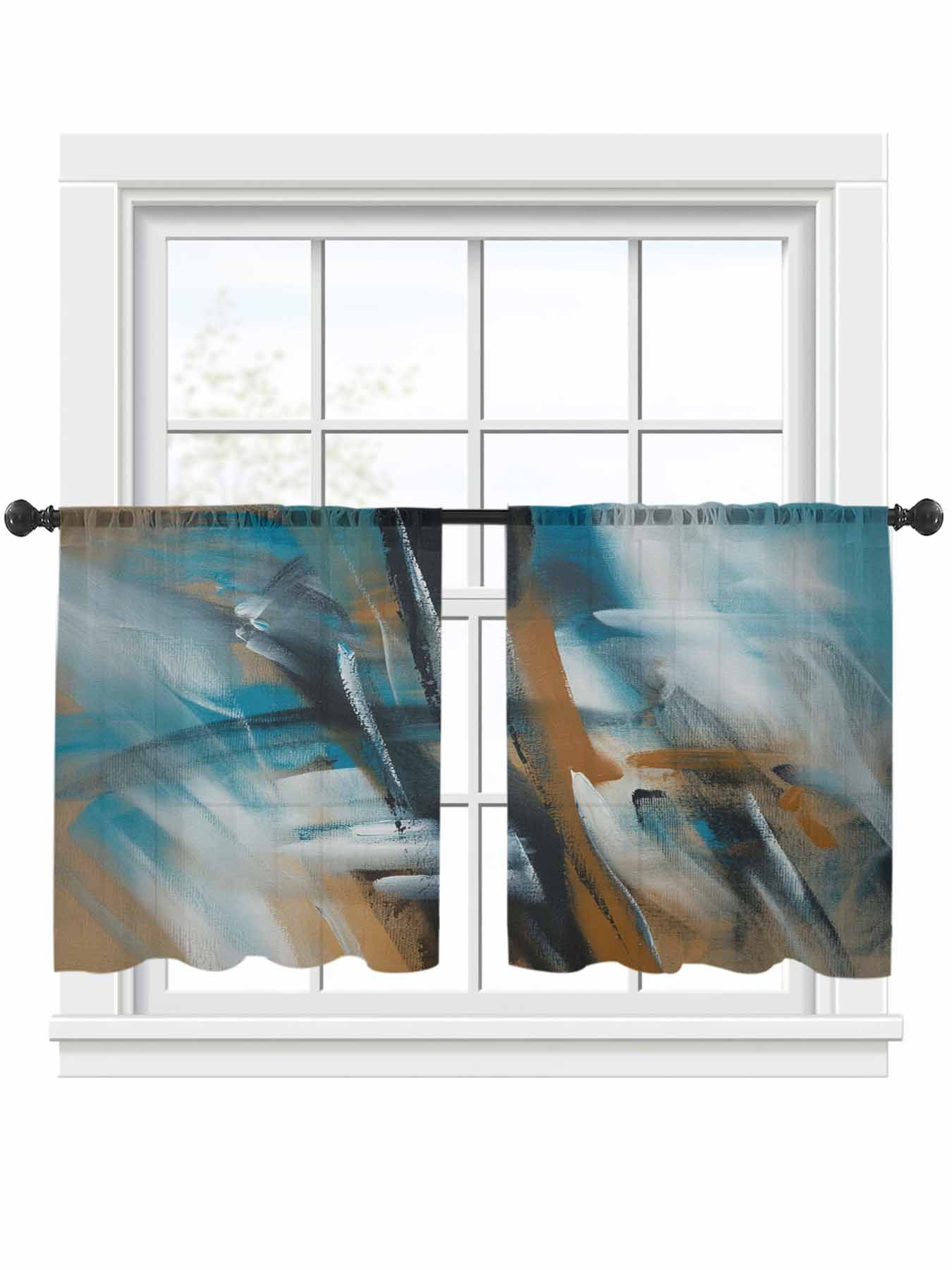 Abstract Paint Art Sheer Curtains 54 inches Long, Blue Classic Orange ...