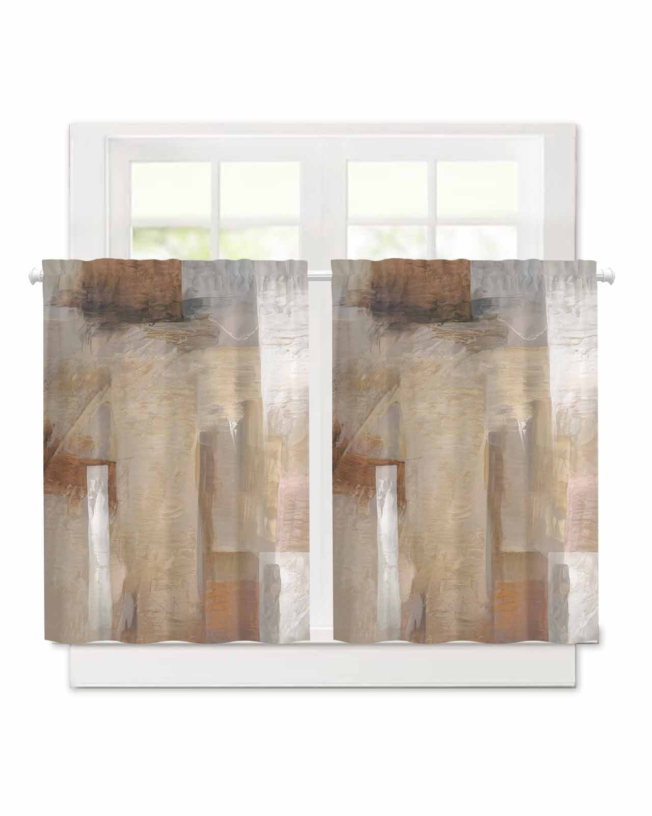 Abstract Paint Art Short Blackout Curtains 24 Inch Long Retro Brown ...