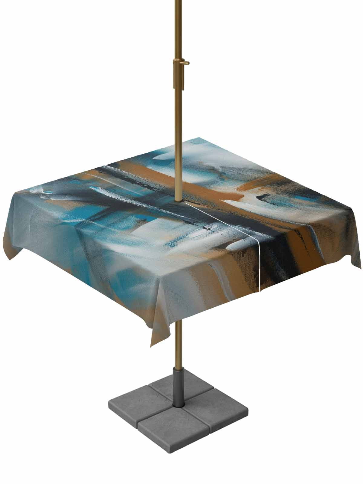 Abstract Paint Art Square Outdoor Tablecloth with Umbrella Hole Blue ...