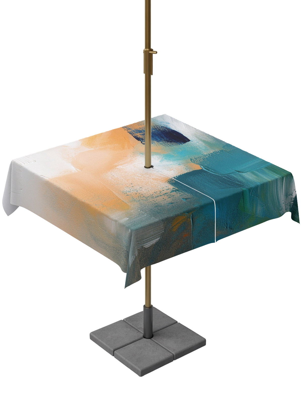 Abstract Paint Art Square Outdoor Tablecloth with Umbrella Hole Blue ...