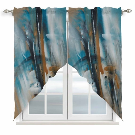 Abstract Paint Art Swag Curtain Valance for Window 2 Panels Blue ...
