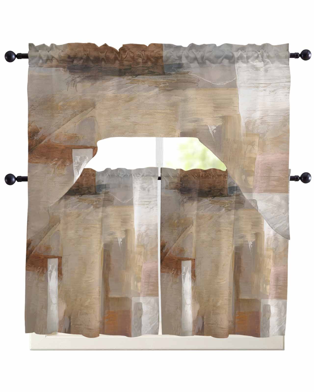 Abstract Paint Art Swag Valance and Tier Curtains Set Retro Brown ...