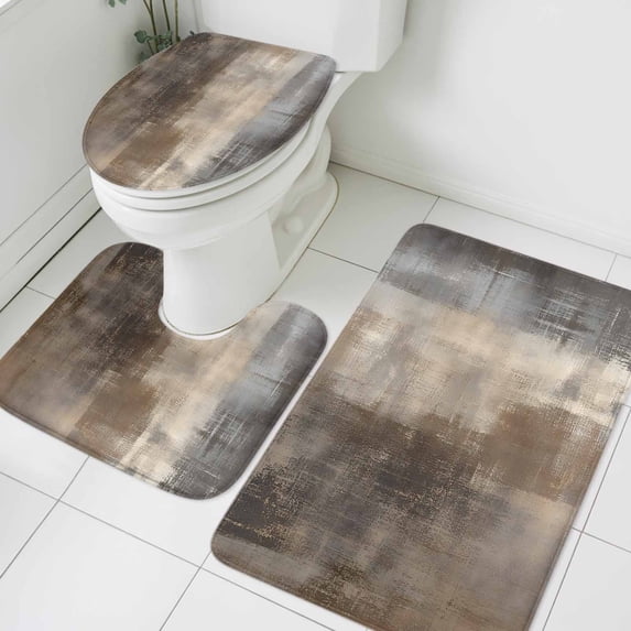 Abstract Paint Bathroom Rugs Set Brown Grey Gradient Mottled Retro Art ...