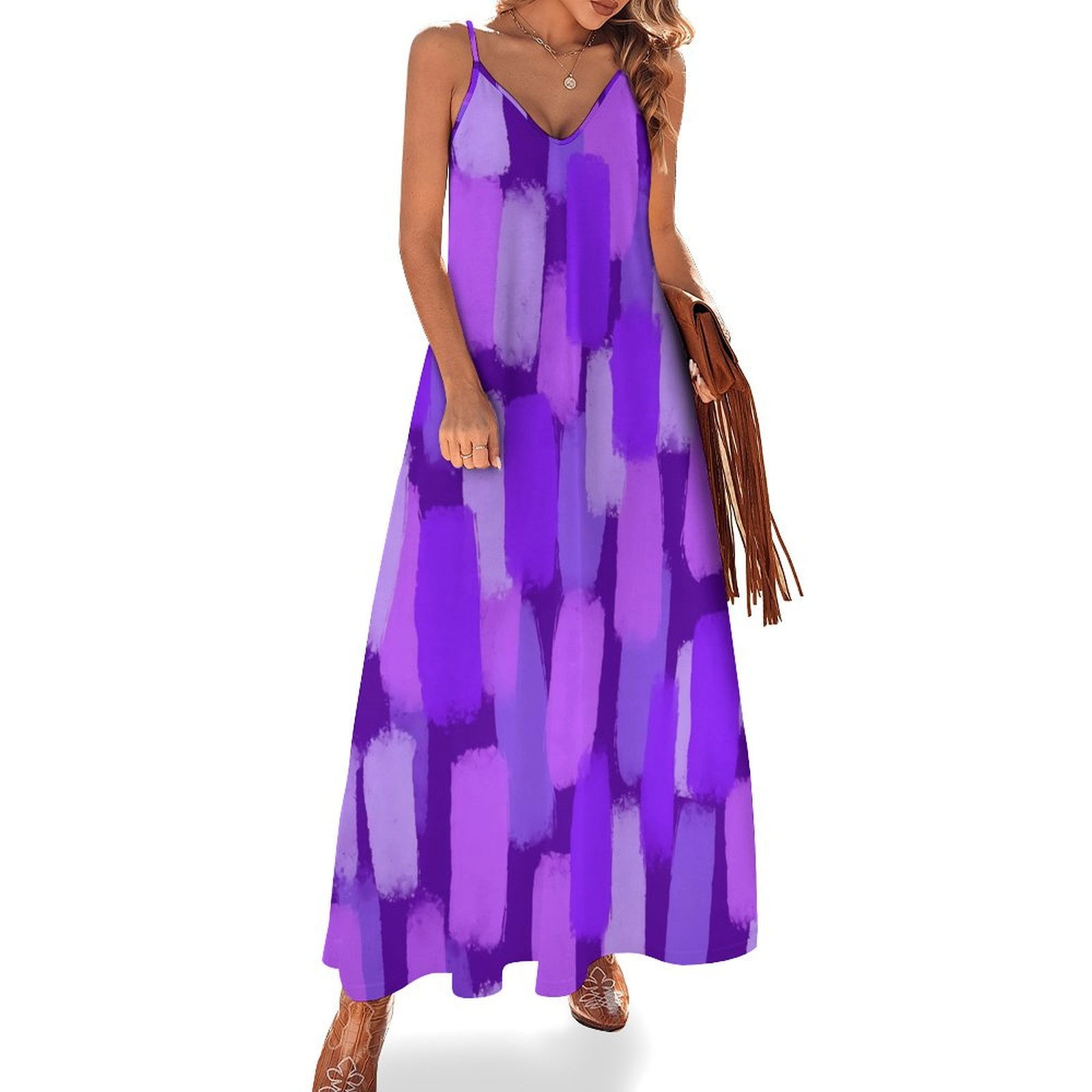 Abstract Paint Brush Dress Red Blue Yellow Club Maxi Dress V Neck ...