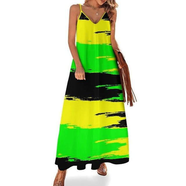 Abstract Paint Brush Dress Red Blue Yellow Club Maxi Dress V Neck ...