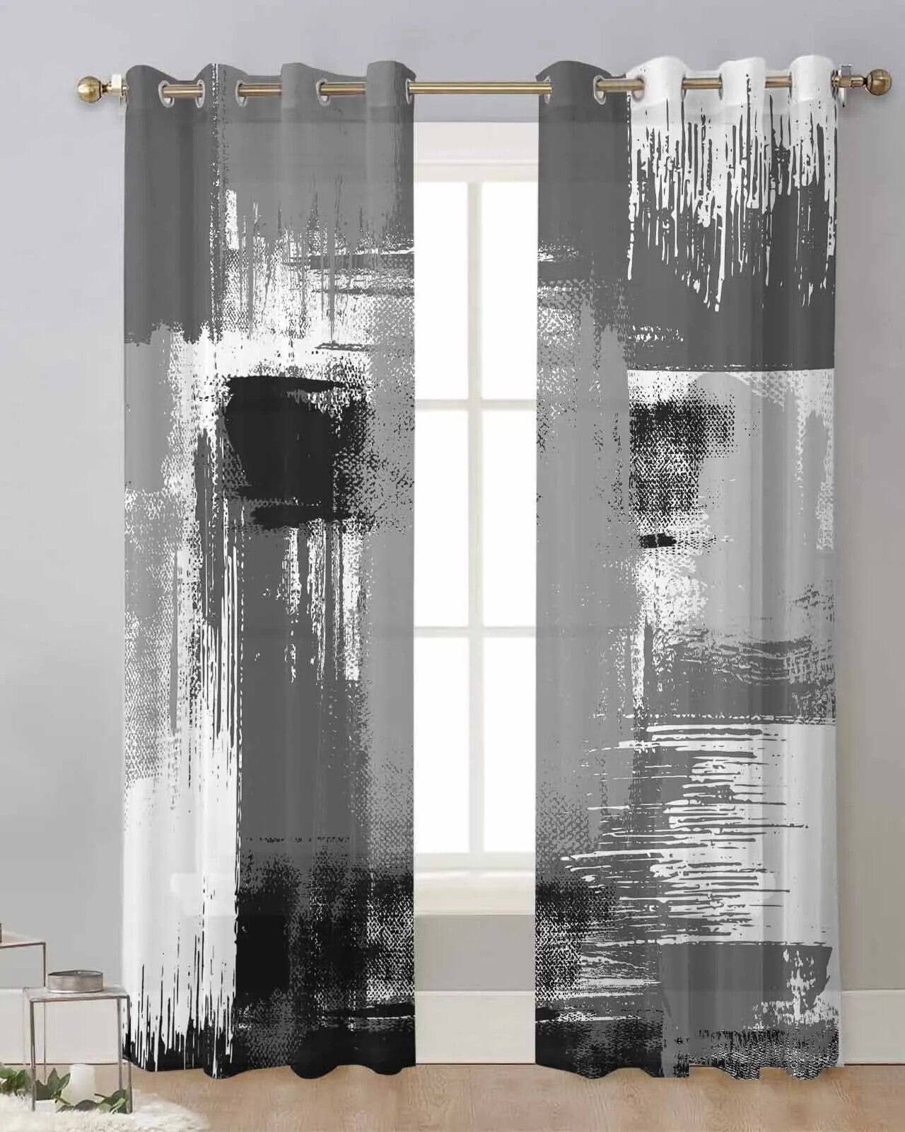 Abstract Paint Brush Oil Painting Sheer Curtains For Living Room Window ...