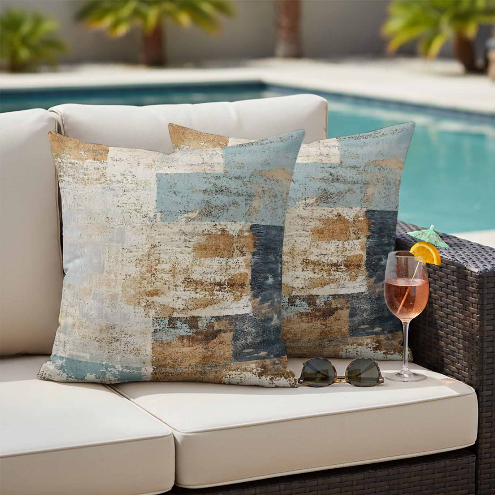Abstract Paint Effect Outdoor Waterproof Throw Pillow Covers Set of 2 ...