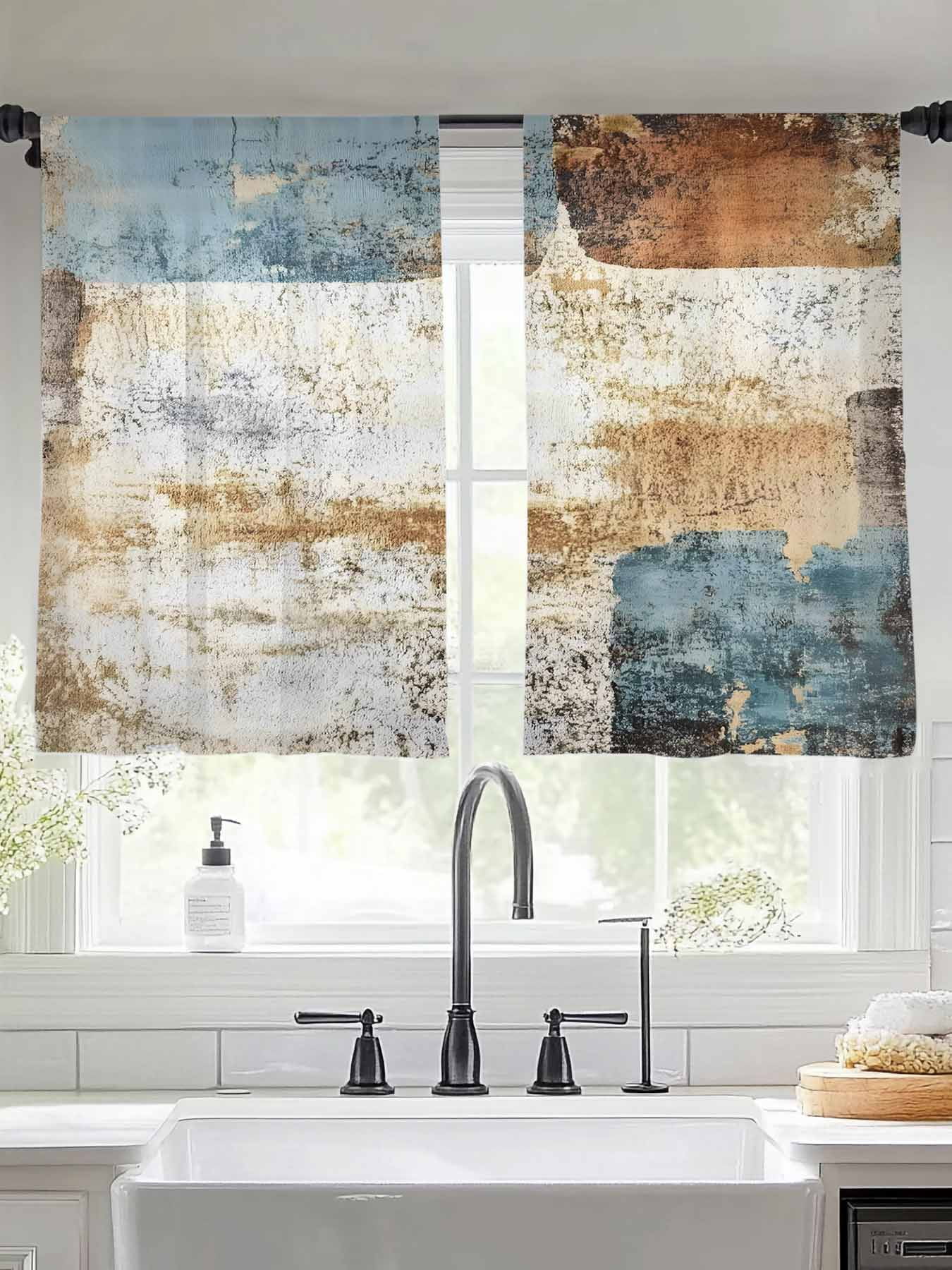 Abstract Paint Effect Sheer Curtains 54 Inches Long 2 Panels Watercolor ...