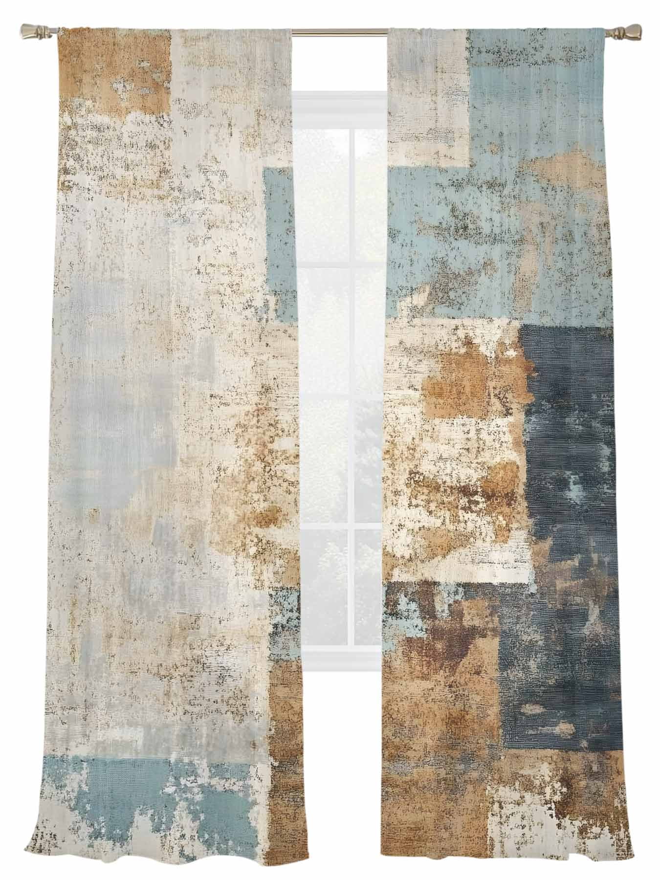 Abstract Paint Effect Sheer Curtains for Living Room Bedroom, Light ...