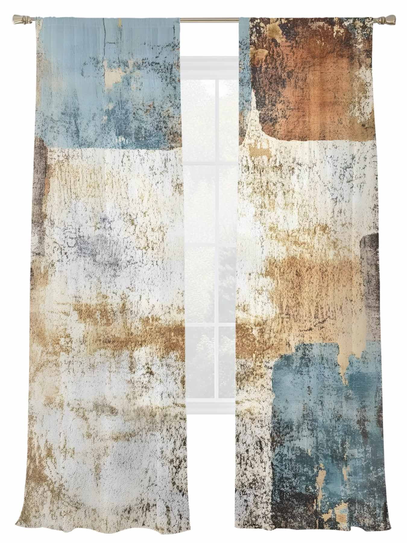 Abstract Paint Effect Sheer Curtains for Living Room Bedroom, Light ...