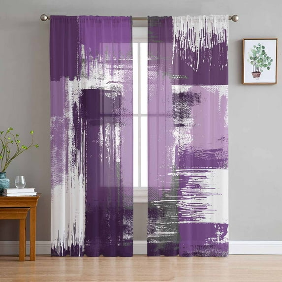Abstract Paint Oil Painting Purple Sheer Tulle Home ration Living Room ...