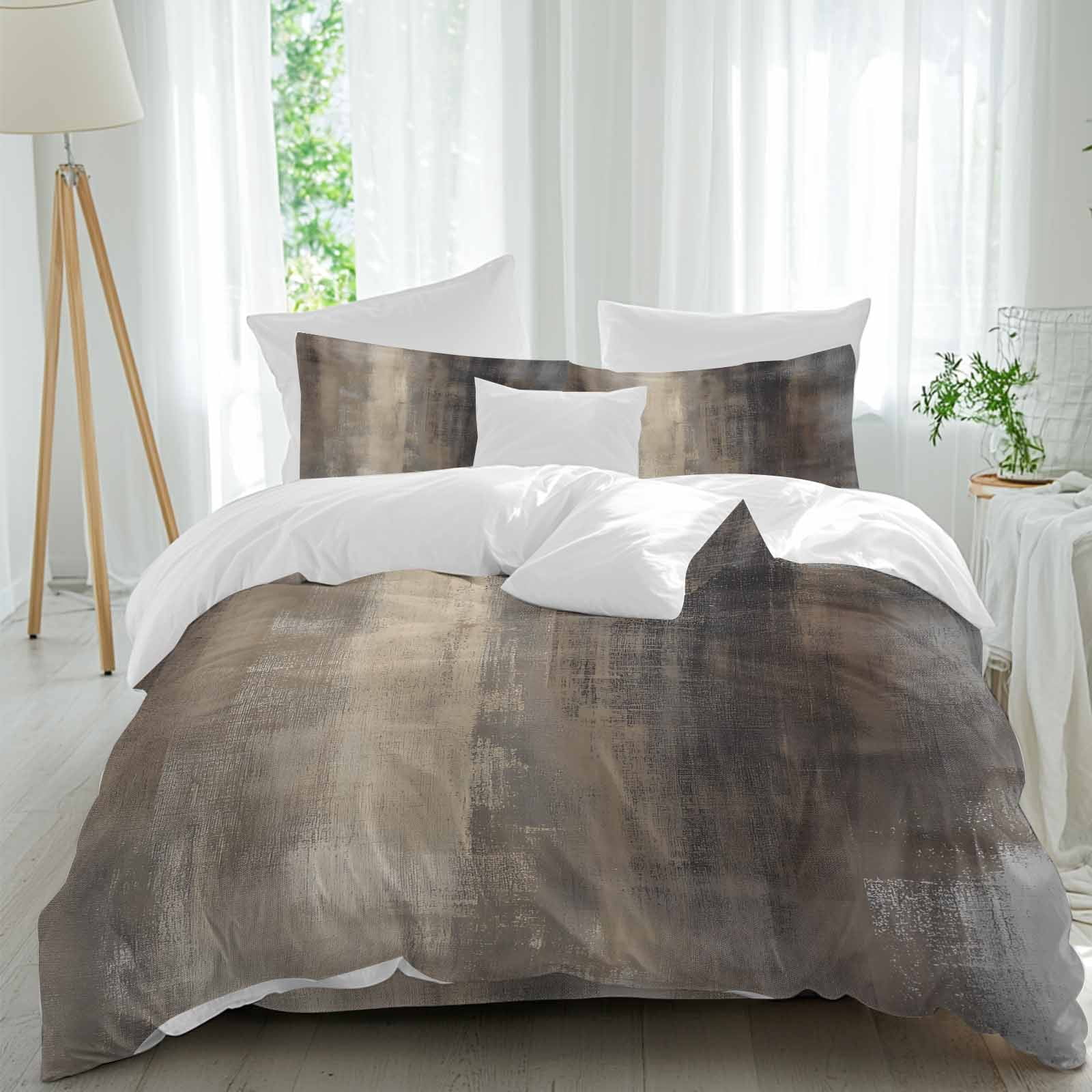 Abstract Paint Queen Duvet Cover Set, Vintage Brown Gradient Mottled ...