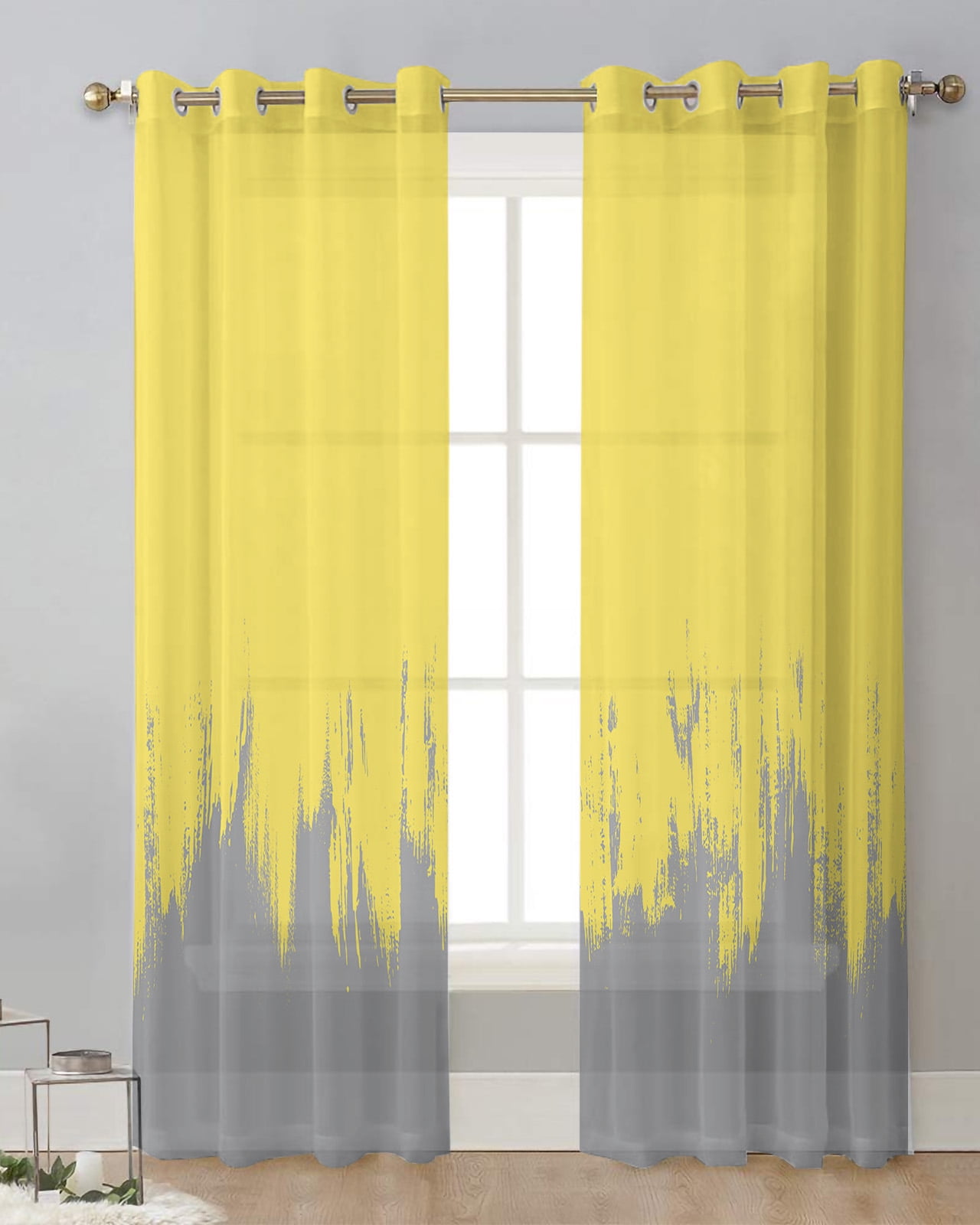 Abstract Paint Smear Pop Color Black Bedroom Voile Curtain Window ...