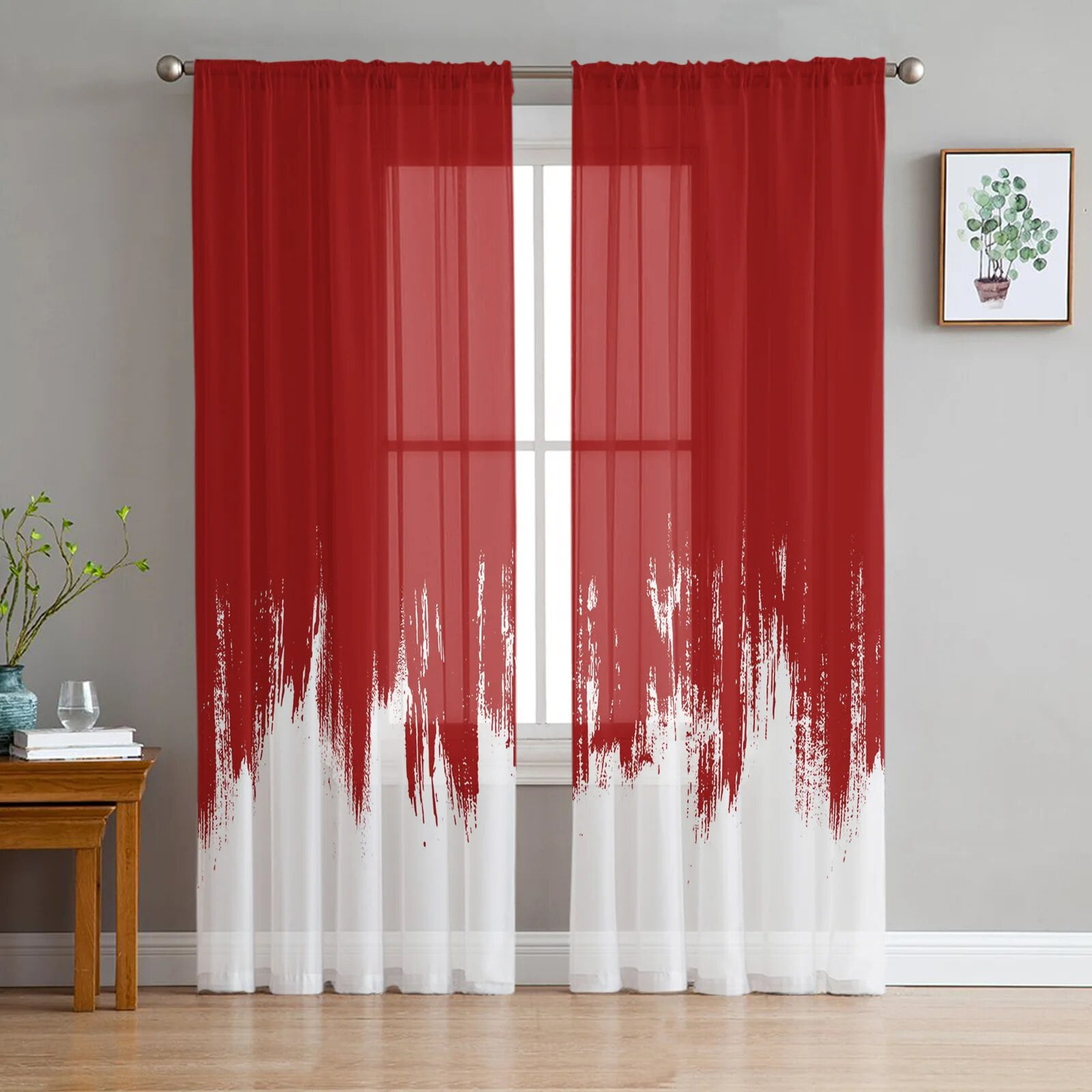 Abstract Paint Smear Pop Color Red Tulle Voile Curtains For Bedroom ...
