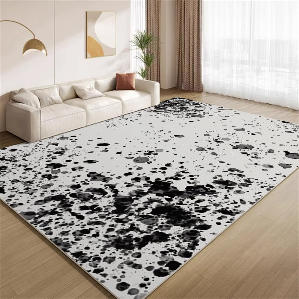 Abstract Paint Splash Area Rugs, Black Ink Graffiti Carpet, Machine ...