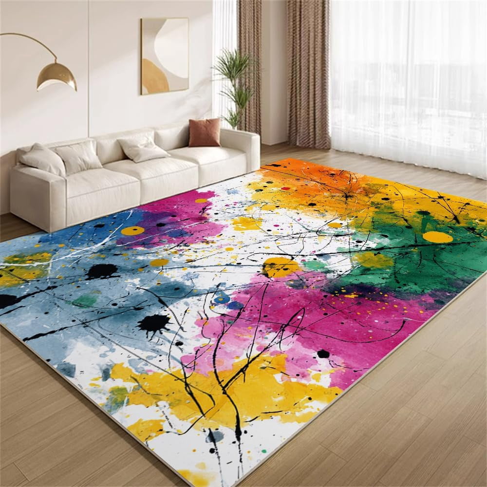 Abstract Paint Splatter Area Rugs, Colorful Watercolor Graffiti Pattern ...