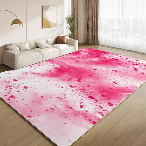 Abstract Paint Splatter Area Rugs, Pink White Texture Carpet, Washable ...